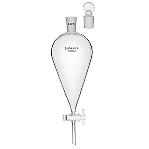Labasics Borosilicate Glass 1000ml Conical Separatory Funnel with PTFE Stopcock, 1000mL