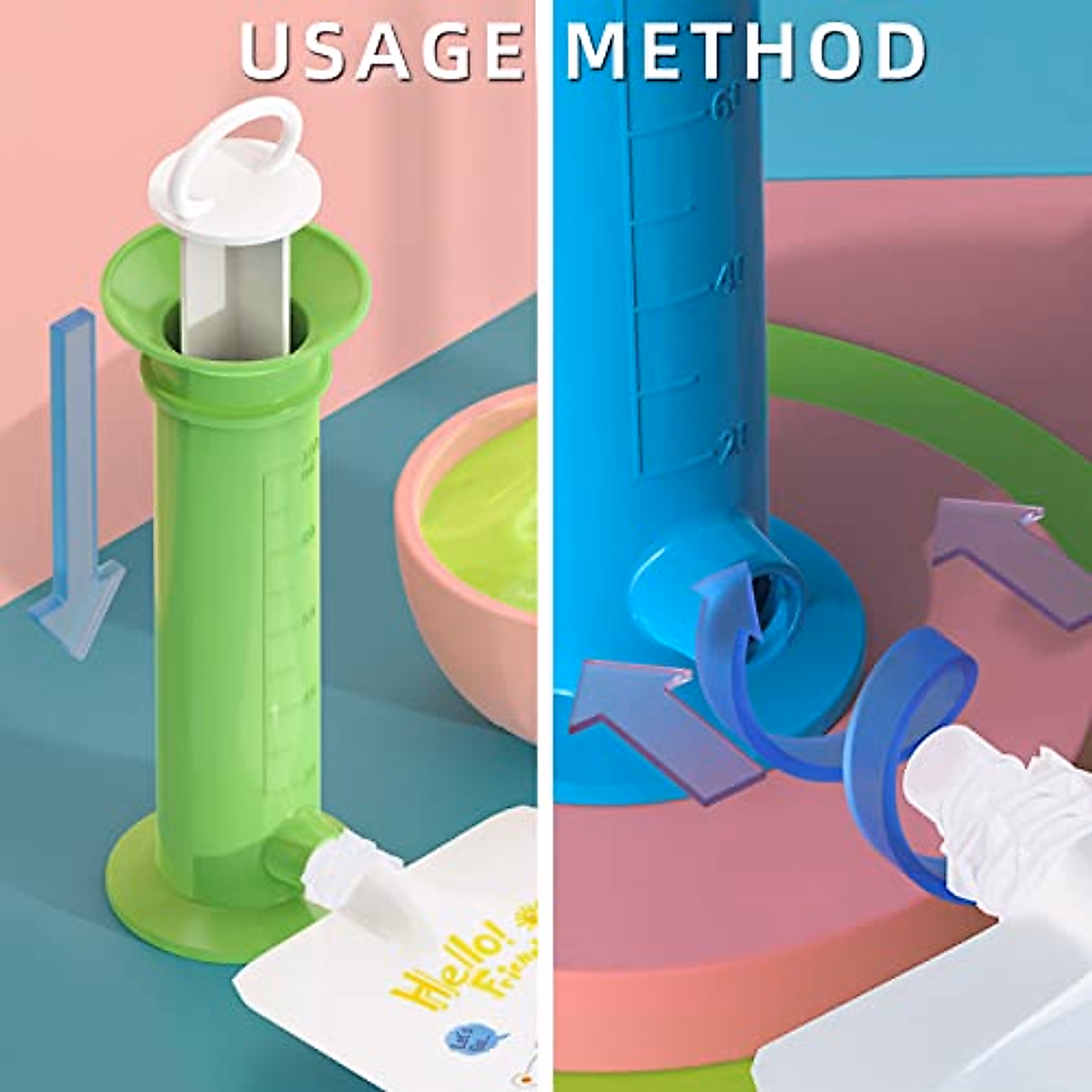 Fruit Puree Filler,Portable Fruit Squeeze Puree Filler Fruit Juice Food Maker with 9pcs Reusable Pure Color Pouches for Kids (Green)