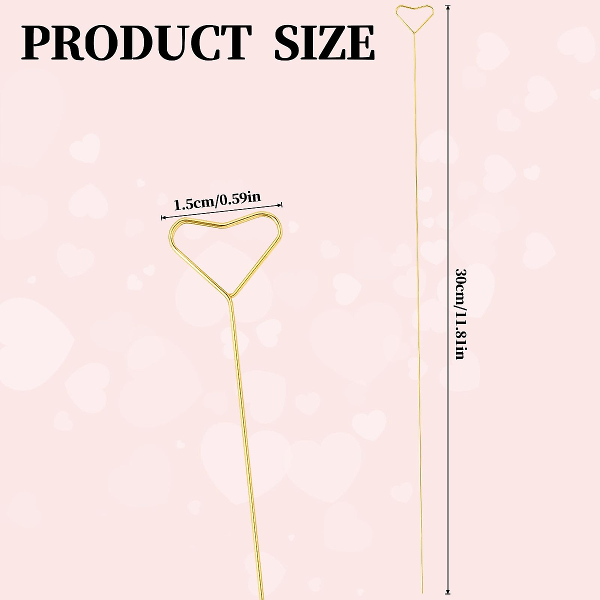 ZEYIYER 20Pcs Heart Pick for Holder, Floral Card Holder Stick, 11.8 Inch Gold Heart Flower Picture Holders, Metal Wire Flower Picks Clip for Wedding Party Birthday ​Cake