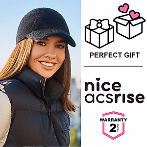 Black Beanie Visor - Womens Winter Wool Knit Hat with Brim - Billed Knit Cap Newsboy Hats