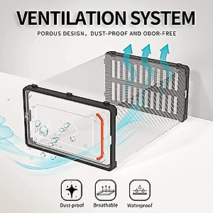 Gardace 12 Pack Shoe Organizer, Clear Plastic Stackable Shoe Organizer for Closet, with Red Door Handle, Universal Shoe Storage Boxes for Men and Women, Multifunctional Closet Organizers and Storage