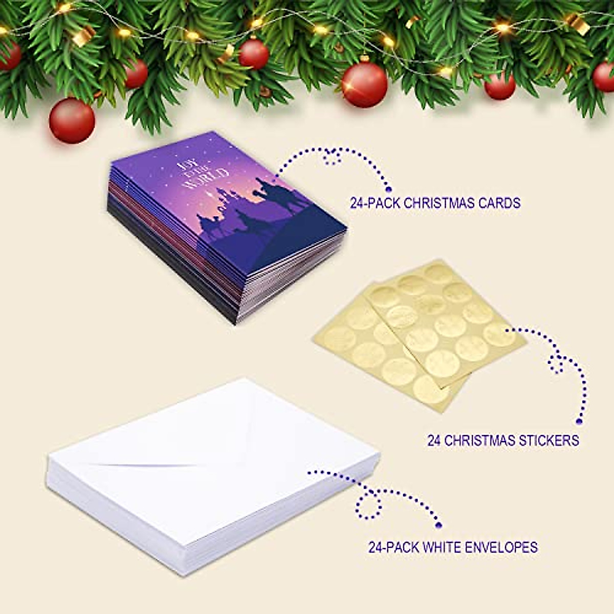 TAOZI&LIZHI Religious Christmas Cards Boxed Assortment with Envelopes, Assorted Lang Merry Christmas Gifts Holiday Blank Greeting Xmas Cards Clearance Bulk, Nativity(4 Designs, 24 Handmade Cards)