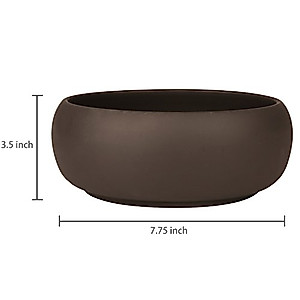 MyGift 7 Inch Round Unglazed Brown Ceramic Plant Pot with Drainage Hole, Small Shallow Planter Bowl for Succulent, Cactus and Fillers