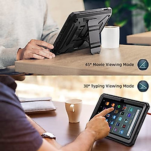 All-New Kindle Fire 7 Tablet Case (12th Gen, 2022 Release) - DJ&RPPQ Lightweight Armor Series Full Body Rugged Hands-Free Viewing Stand with Screen Protector for Amazon Fire 7 Kids Tablet - Black