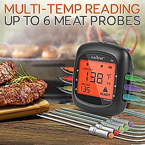 NutriChef Smart Bluetooth BBQ Thermometer with Travel Zip Case, Upgraded Stainless w/ 2 Temperature Probes, LCD Display, Done Alarm Android iPhone, Gas Charcoal BBQ Smoker Temp Monitoring