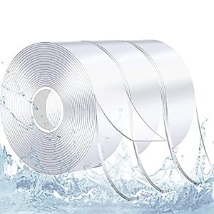 3 Rolls Double Sided Tape Heavy Duty(29.8FT, 0.75 in Wide),Nano-Acrylic Material,Washed and Reusable,Self-Adhesive,Environmental Protection,Transparent Wall Tape for TV,Home,Office,Car,Kitchen Holder