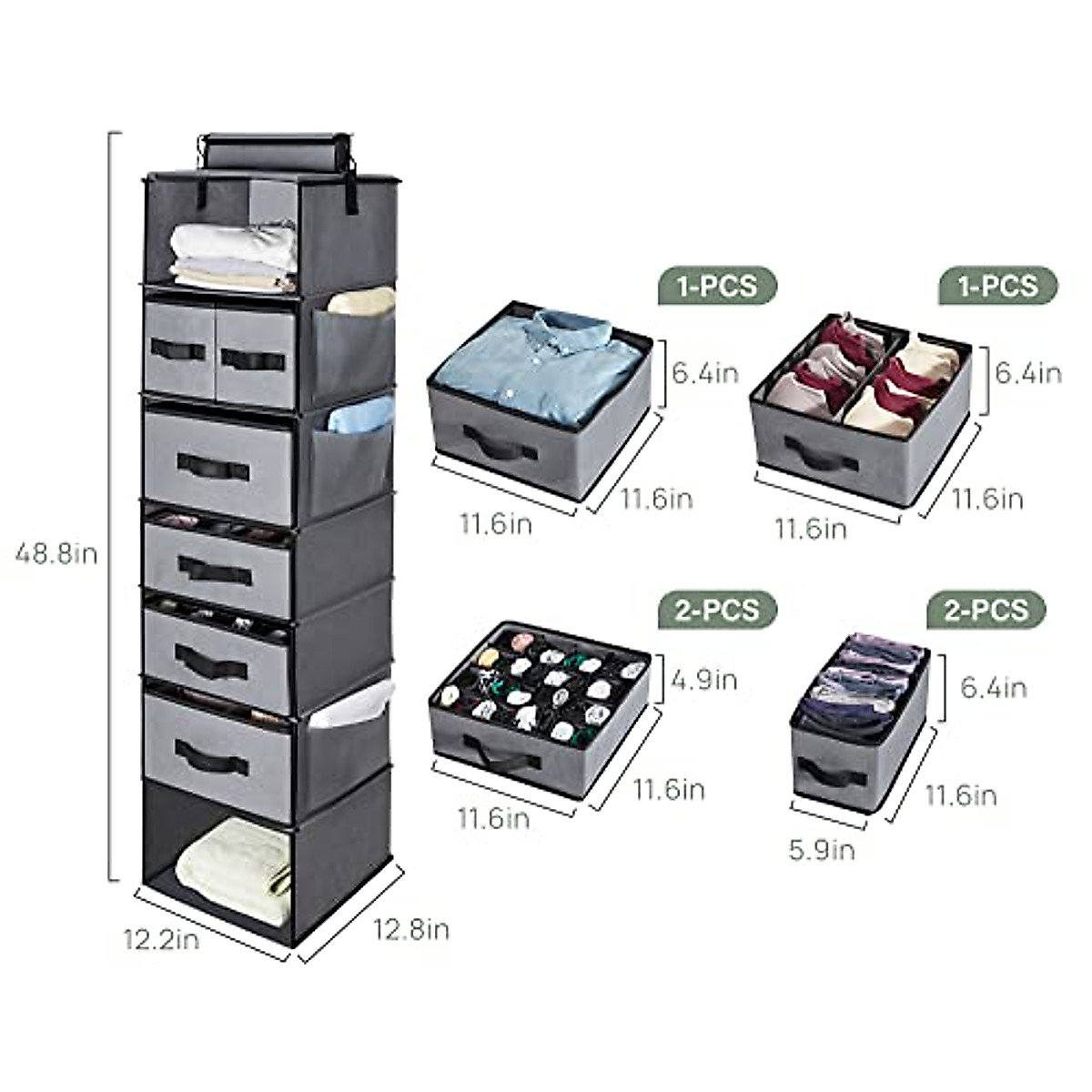 Kootek 7 Shelf Hanging Closet Organizer with Drawers, Hanging Closet Shelves Closet Storage 6 Clothing Drawer Side Pockets for Clothes, Bras, Socks, Underwear, Nursery Room, Wardrobe