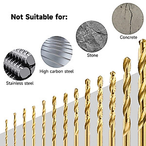 Twist Drill Bit Set, 99 Pcs Titanium-Coated Twist Drill Bits in 14 Sizes 0.06’’-0.39’’D, Heavy-Duty HSS Drill Bit Kit for Aluminum, Copper, Wood, Plastic, with Storage Case