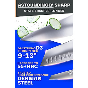 Dalstrong 3 Piece Knife Set - Vanquish Series - Forged High Carbon German Steel - Black POM Handle - Chef Knife, Santoku and Paring - Razor Sharp Kitchen Set - NSF Certified