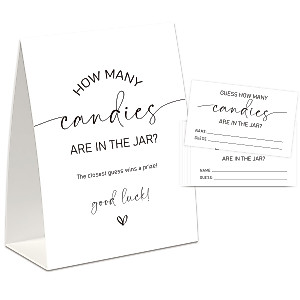 UHADRE Guess How Many Candies Game(One Sign with 50 Cards),Baby Shower Game, Bridal Shower Game, Minimalist Baby Shower, How Many Cards, Candy Guessing Game Sign and Cards Set-GCD02