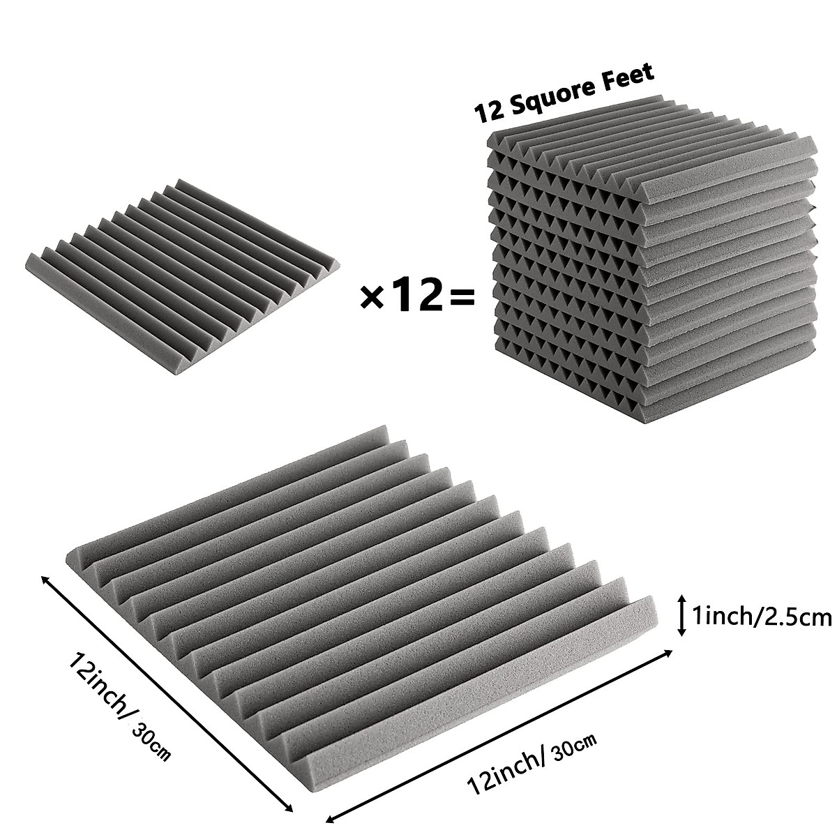 Sound Proof Foam Panels for Walls: 12 pcs Acoustic Foam Panels with Double Side Adhesive Sticker for Studio Recording Office Bedroom Home Theaters 1 X 12 X 12 Inches (Triangle Gray)