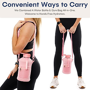 HYDRARANK Half Gallon Water Bottle with Storage Sleeve and Straw Lid - BPA Free Large Gym Water Bottles for Women - Leak Proof - Reusable Pink Water Jug with Strap, Handle (74 Ounce)