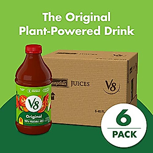 V8 Original 100% Vegetable Juice, Vegetable Blend with Tomato Juice, 46 FL OZ Bottle (Pack of 6)