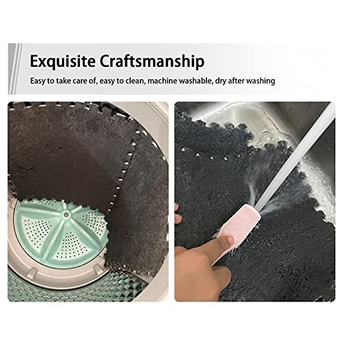 9/12/15/16 Pcs Interlocking Foam Carpet Tiles,Soft Fluffy Plush Area Rug Mat,Crawling Playmat Puzzle Mat,for Bedroom, 12X12inch, 0.4 Inch Thicken Foam,Grey+Rose red,16 PCS