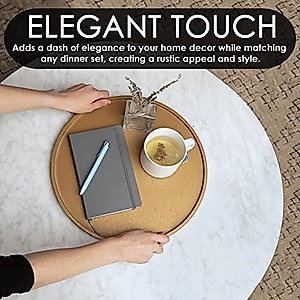 Round Gold Serving Tray | 15 Inches Large Decorative Wood Trays with Rimmed Edge for Coffee Table, Kitchen Counter, Ottoman Tray for Farmhouse Decor, Dining and Living Room (15''L x 15''W x 0.75''H)
