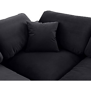 Meridian Furniture 189Black-Sec6B Comfy Collection Modern | Contemporary Upholstered Modular Sectional, Soft Black Velvet, Down Feather Cushions, 158" W x 79" D x 34.5" H, Black
