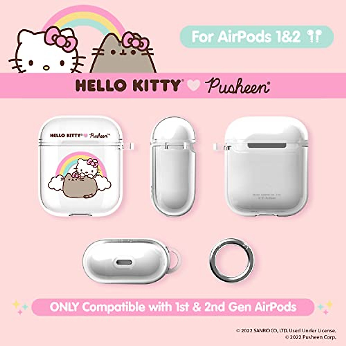 iFace Cute Clear Case Designed for AirPods 1 and 2 - Hello Kitty Pusheen [Limited Edition] [Wireless Charging Compatible]