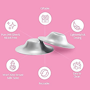 Silveriumom The Original Silver Nursing Cups - Nipple Shields for Nursing Newborn - 100% Pure Silver 999 Silver and Handmade - Nipple Covers Breastfeeding