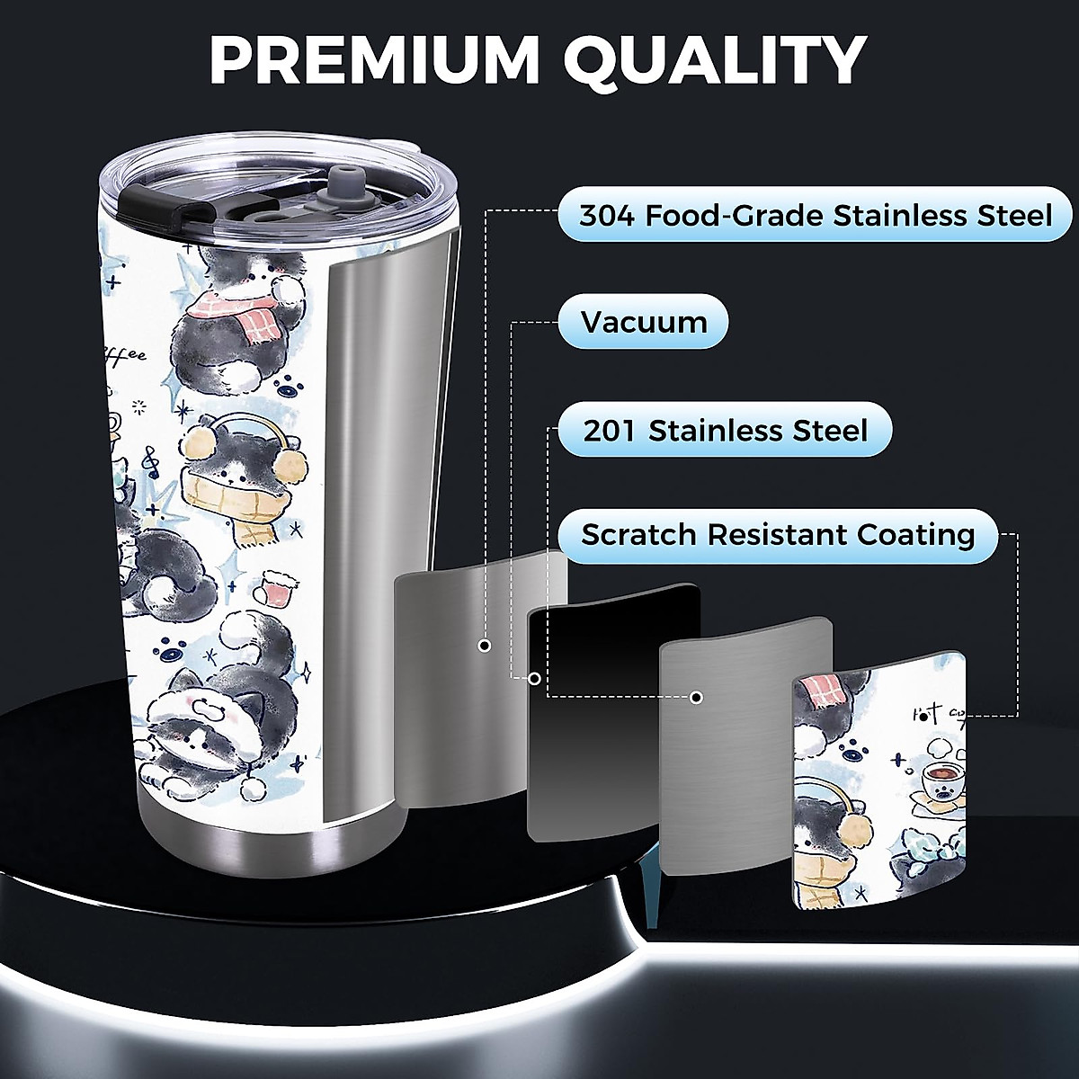 LATTPLYN Cat Lover Gift, Cat Tumbler for Women Men Kids, 20 oz Stainless Steel Coffee Cup with Lid Christmas Birthday Gift for Mom Coffee Mug White Tumbler for Girls