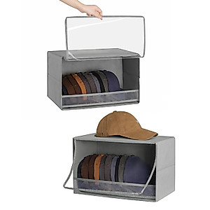 Beveetio 2 Pcs Hat Storage Box With PVC Dustproof Cover, Space Saving Hat Organizer For Baseball Caps, Baseball Cap Organizer For Pack Hats, Stackable Cap Holder Organizer, Hat Organizer For Closet