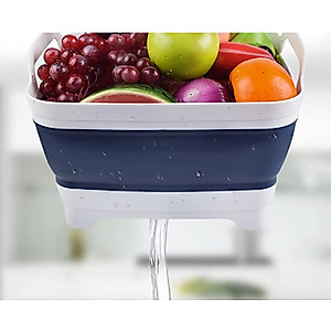 MontNorth Dishpan for Washing Dishes,9L Collapsible Dish Tub Portable Sink,Wash Basin,Foldable Laundry Tub,Washing Basin with Drain Plug,Dishpan for Kitchen Sink,Camping Dish Washing Tub,Navy Blue