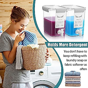 Dandat 2 Pcs 67.6 oz Laundry Detergent Dispenser with Faucet Beverage Refrigerated Bucket Laundry Soap Containers Liquid Detergent Holder with Labels Fabric Softener Container (Grey)
