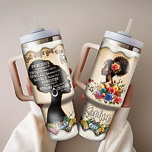 WAZONE Personalized God Says You Are 40oz Tumbler with Handle and Straw Lid Custom Name Christian Stainless Steel Travel Coffee Mug Positive Affirmation Gifts for Black Women African American Girl