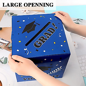 Graduation Card Box, 2024 Graduation Party Decorations, Graduation Box, Graduation Card Holder Foldable Congrats Grad Card Gift Box Class of 2024 for Graduation Party Supplies Party Favors Blue