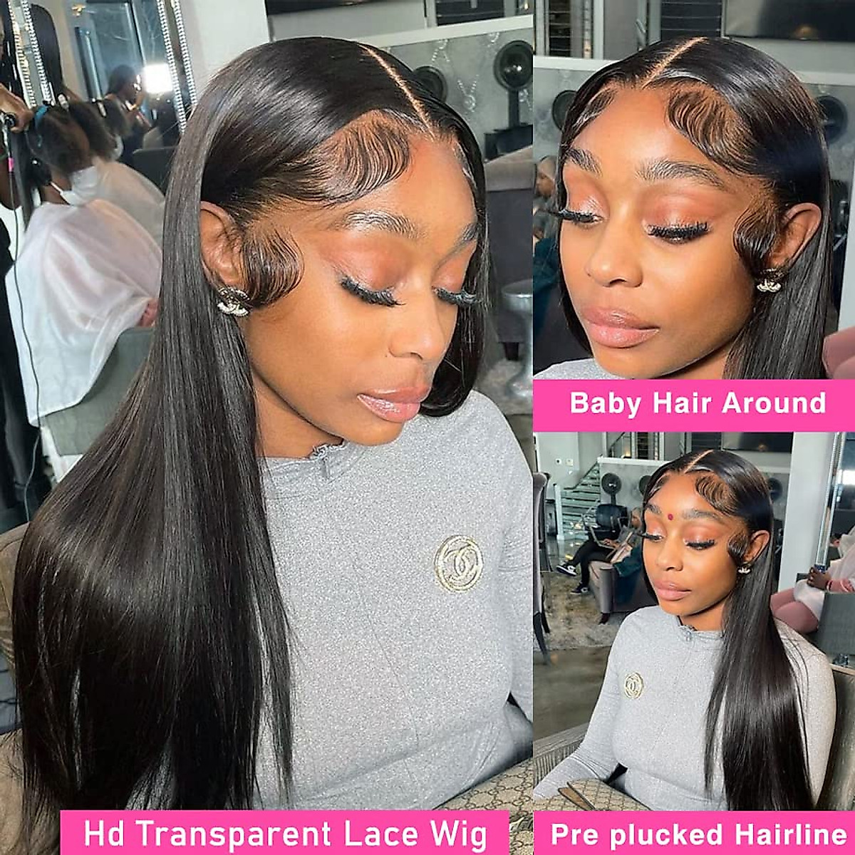 Straight Lace Front Wigs Human Hair 180 Density 13X4 HD Transparent Lace Frontal Wigs Straight Human Hair Wigs With Baby Hair Hairline Brazilian Virgin Human Hair Glueless Wig For Women (24 Inch)