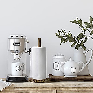 Farmhouse Paper Towel Holder Washed Beaded Paper Towel Stand Wood Paper Hanger Rack Standing Towel Roll Stand Organizer Paper Roll Holder Roll Dispenser for Kitchen Bathroom Countertop (Brown)