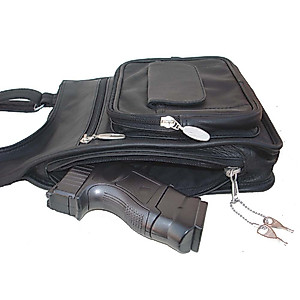 Conceal and Carry Black Leather Purse Compact Design but Highly Efficient includes Built-in Wallet and Locking Zipper for weapon security "The Lisa"