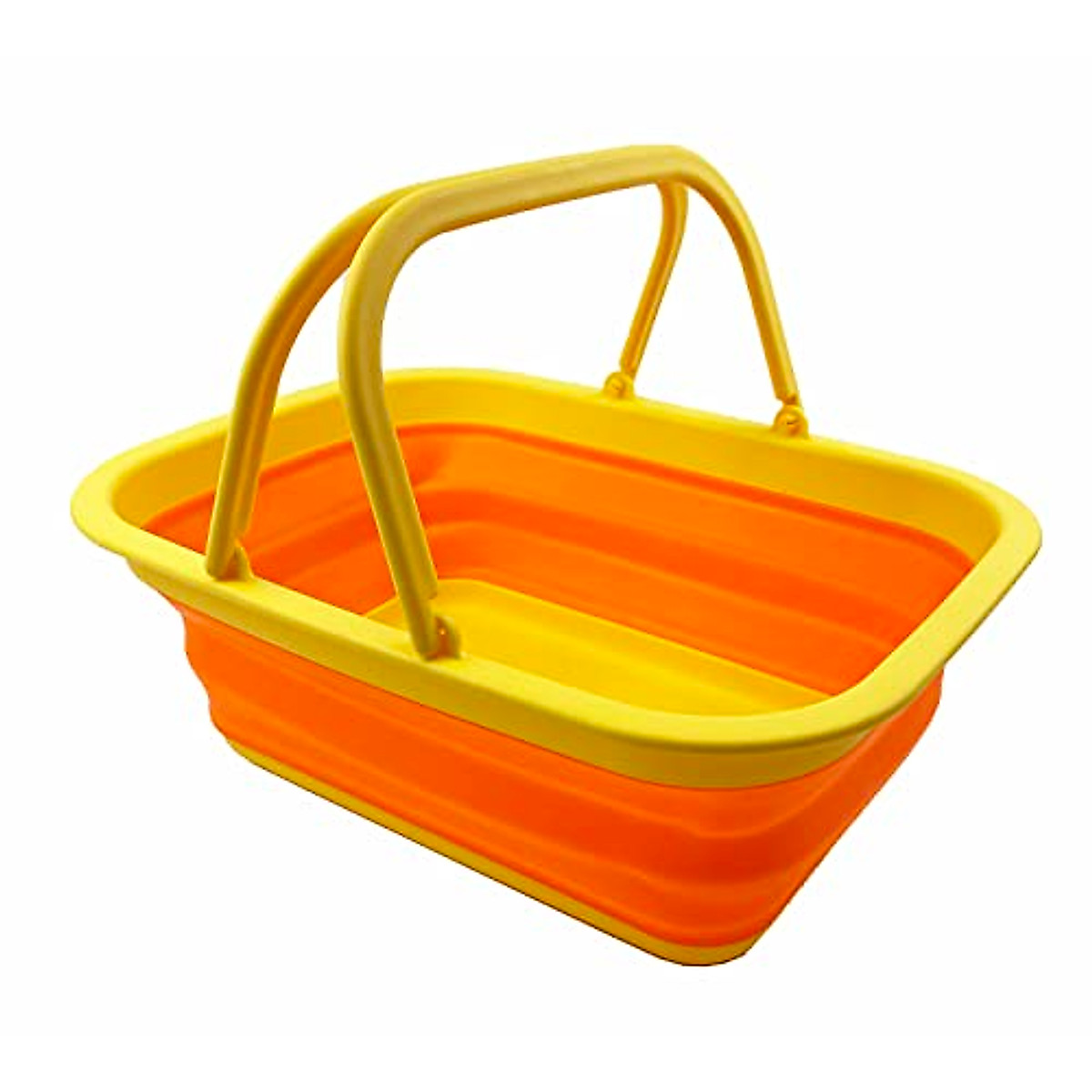 SAMMART 9.2L (2.37Gallon) Collapsible Tub with Handle - Portable Outdoor Picnic Basket/Crater - Foldable Shopping Bag - Space Saving Storage Container (Yellow/Carrot)