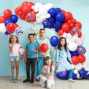 RUBFAC 140pcs Red White and Blue Balloon Garland Kit 4th of July Balloons Graduation Party Supplies Patriotic Balloon Arch for Nautical Party Decorations
