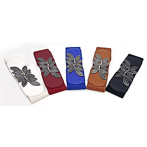 ALAIX Women's Stretchy Belt for Dresses Jumpsuit Coat Belt Vintage Elastic Wide Leaf Waist Belt Waistband