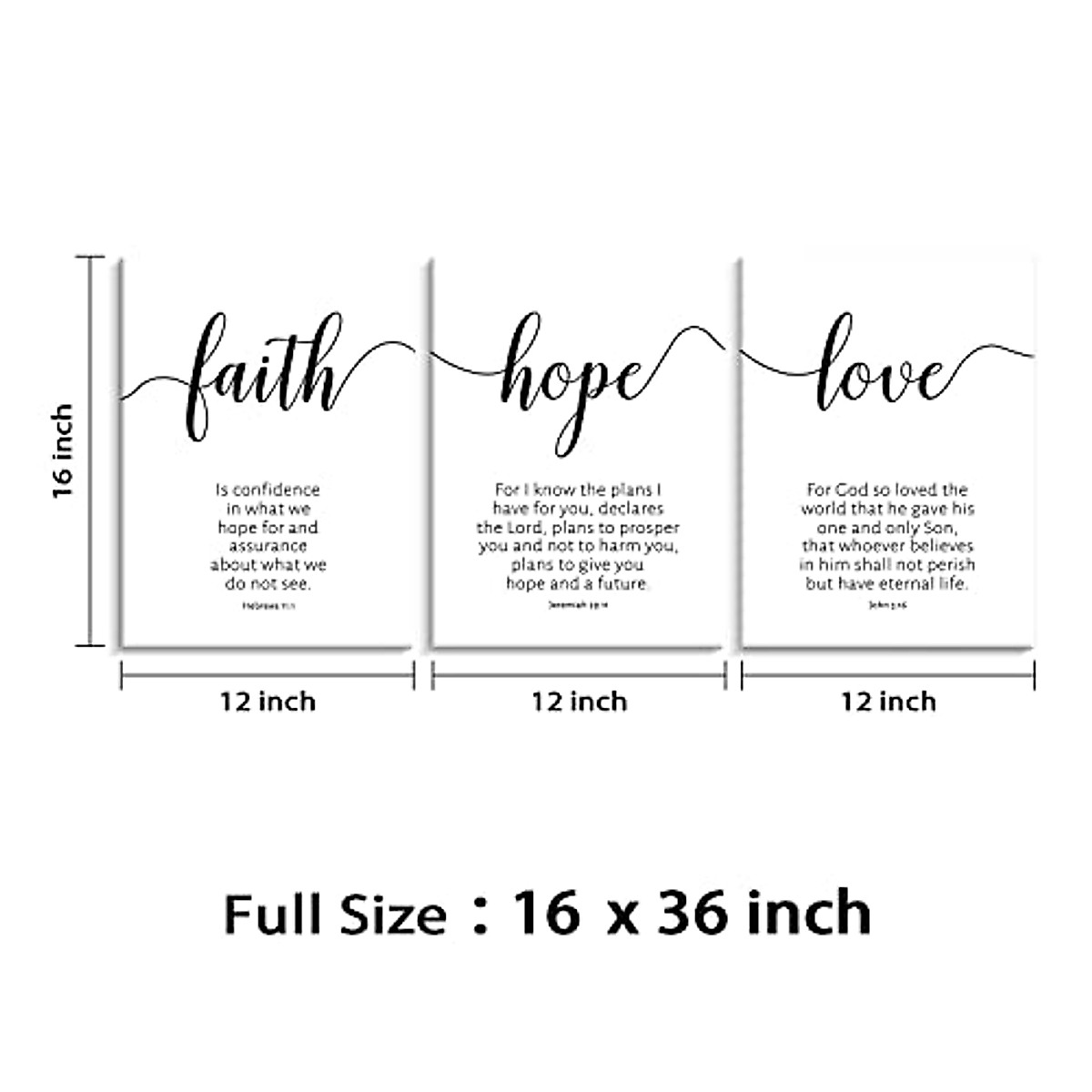 Creoate Bible Verses Canvas Wall Art, Faith Hope Love Wall Decor, Inspirational Christian Wall Art, Minimalist Canvas Print Artwork Framed Set for Bedroom Living Room Wall Decor (12x16 Inch x3pcs)…