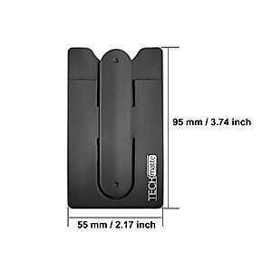 TechMatte Phone Wallet-Stick On Card Holder and Money Clip with Built-in Phone Stand (2-Pack, Black)