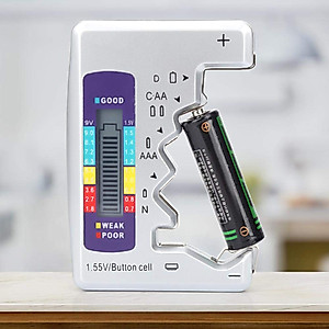 Digital Battery Tester Battery Capacity Detector Checker Measuring Tool 90 x 60mm for Battery Button, AAA, N, C, D, 9V, 1.5V Battery