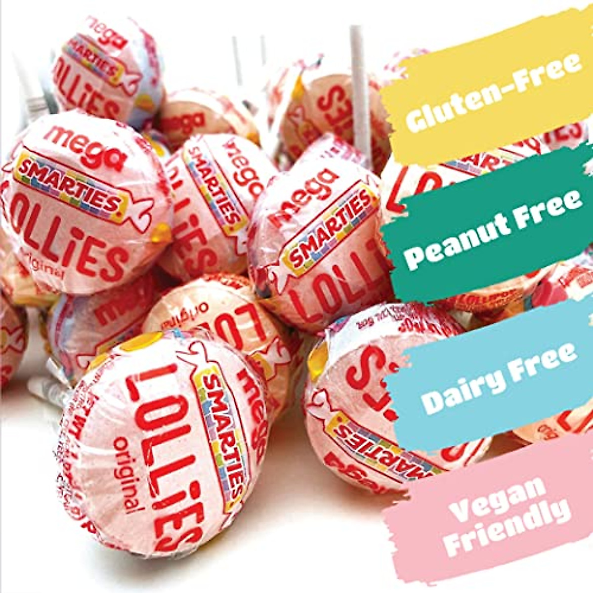 Smarties Mega Lollipops, Vegan Hard Candy Pops, Bulk Pack 30 Count, 2.2 Pounds