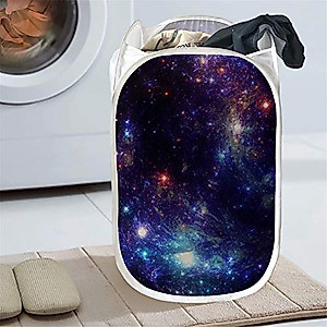 Forchrinse Blue Universe Space Galaxy Mesh Pop Up Laundry Hamper Collapsible Foldable Laundry Hamper Dirty Clothes Basket for Home,Dormitory,Apartment