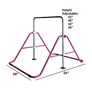 Kids Jungle Gymnastics Expandable Junior Training Monkey Horizontal Bars Climbing Tower Child Play Pink Training Pull Up Gym + Swing Seat + Trapeze Rings.Set