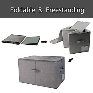 Pack of 2, Folding Clothing Wardrobe Storage Bins with Dust proof Lid, Large Size Storage Baskets for Bedroom Closet, Wardrobe Organizer, Such as Sweaters, Down Jackets, Blankets, Black Gray