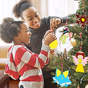 GUDELAK 48PCS Christmas Crafts for Kids, Wooden Christmas Ornaments Unfinished Wood Slices with 6 Styles, DIY Christmas Ornaments Kits for Christmas Tree Holiday Hanging Decorations