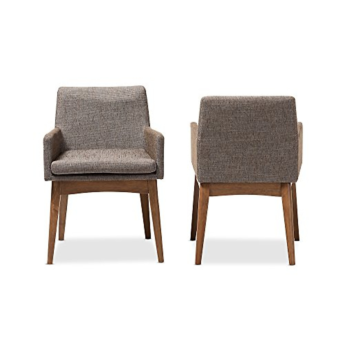 Baxton Studio Nexus Mid-Century Modern Walnut Wood Finishing and Gravel Fabric Upholstered Arm Chair