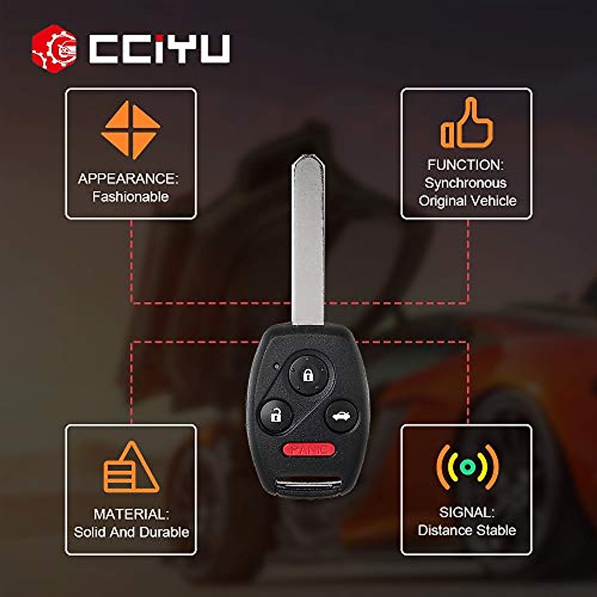 cciyu Replacement Remote Head Ignition Key Keyless Entry Combo 1 X 4 Buttons Replacement for Honda for Accord/for CR-V/for Element OUCG8D-380H-A