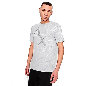 A|X ARMANI EXCHANGE mens Tonal and Contrast Logo Core Crew Neck T Shirt, Quilted Logo Heather Grey, XX-Large US