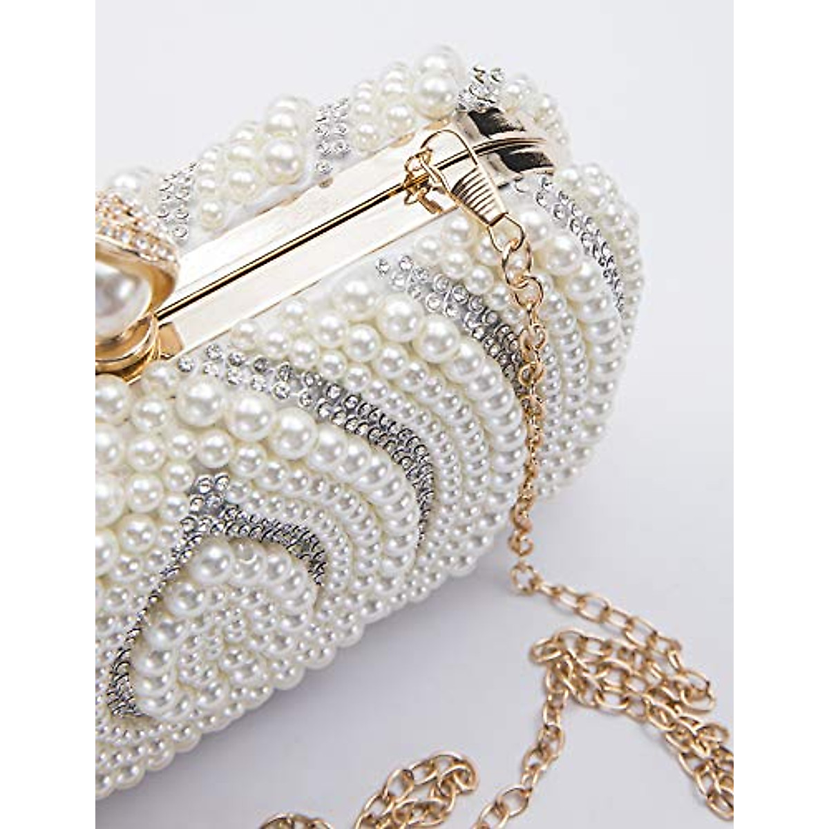 meilun Women's Pearl Clutch Purses Glliter Banquet Handbag Evening Bags (White 1)