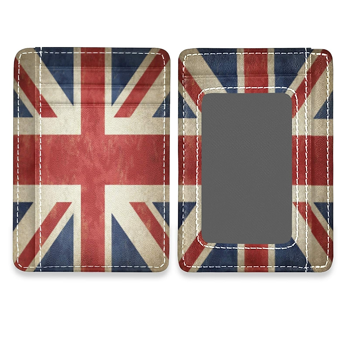 Linomo Thin leather Card Holder and Money Clip Vintage UK Flag Union Jack English England Wallet RFID Blocking for Men & Women