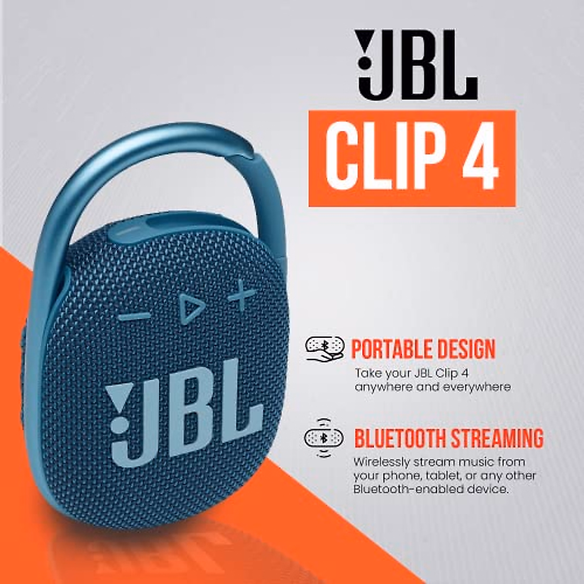 Boomph Sound Pack: JBL Clip 4 Portable Bluetooth Wireless Speaker with IP67 Waterproof, Dustproof, Carabiner Clip, Built-in Battery | 10 Hour Play Time of Rich Audio and Punchy Bass | Blue
