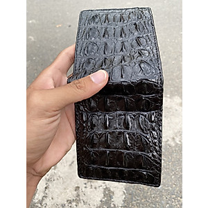 Viet Nam Black Double Side Genuine Real Alligator Hornback Leather Bi-fold Men's Wallet ,Handmade Crocodile Leather Wallet Men, XL