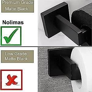 Matte Black Bathroom Hardware Set 3 Pieces SUS304 Stainless Steel Square Wall Mounted Including Toilet Paper Holder, Robe Towel Hooks,Bathroom Accessories Kit
